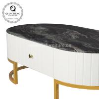 China Metal Frame Marble Living Room Table With MDF Cabinet 130x70x44cm for sale