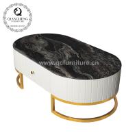 China Metal Frame Marble Living Room Table With MDF Cabinet 130x70x44cm for sale