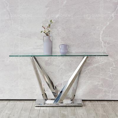 China 160cm Glass Top Metal Console Table for sale