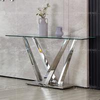 China 160cm Glass Top Metal Console Table for sale