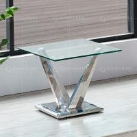 China 60x60x60cm Stainless Steel Side Tables Glass Top 0.24CBM No Folded for sale