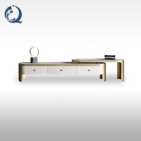 China Popular style Marble Top Metal Frame TV Stand 83kg Polished Grey Color for sale