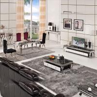 China Modern Restaurant SS Steel Furniture Glass Louis 6 Chair Dining Table Set for sale