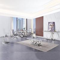 China Large 200x100x75cm Tempered Glass Dining Table Stainless Steel Metal Base for sale