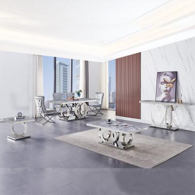 China 20 - 40mm Marble Stone Gold Stainless Steel Furniture 10 Seater Dining Table Sets for sale