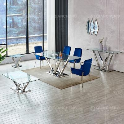 China Tempered Glass Metal Leg Dining Table Set Home Furniture with 8 Seater for sale