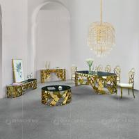 China Rectangular 200x100x75cm SS Dining Tables Elegant Gold With Glass Top for sale