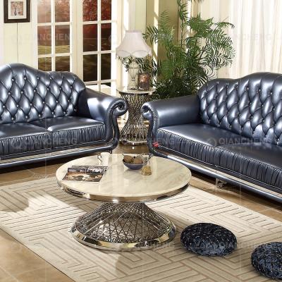 China Qiancheng Marble Top Coffee Table Dia 90x50cm High Gloss Round Coffee Table for sale