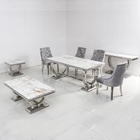 China Luxury 180x90x75cm SS Steel Furniture Dining table With 20mm Marble Top for sale