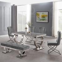 China Luxury 180x90x75cm SS Steel Furniture Dining table With 20mm Marble Top for sale