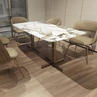China White 180x90x75cm Luxury Marble Dining Table Golden Stainless Steel Base for sale