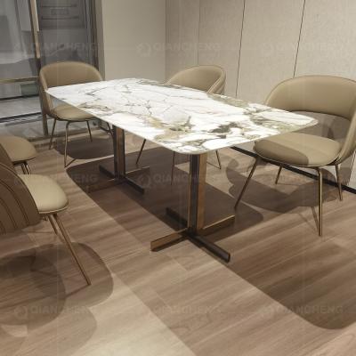 China White 180x90x75cm Luxury Marble Dining Table Golden Stainless Steel Base for sale