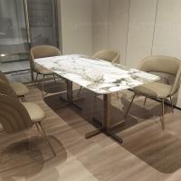China White 180x90x75cm Luxury Marble Dining Table Golden Stainless Steel Base for sale