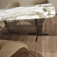 China White 180x90x75cm Luxury Marble Dining Table Golden Stainless Steel Base for sale