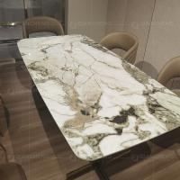 China White 180x90x75cm Luxury Marble Dining Table Golden Stainless Steel Base for sale