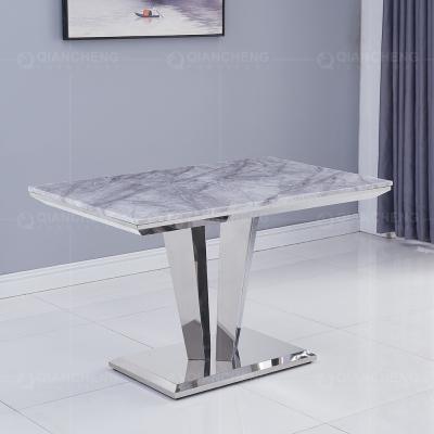 China Small Rectangle 130x90x75cm SS Dining Tables Artifial Grey Marble Top For Kitchen for sale