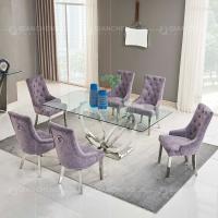 China 12mm Tempered Glass Dining Room Table And 6 Chairs Stainless Steel frame for sale