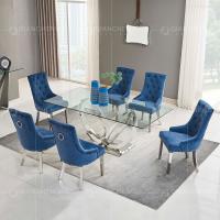China 12mm Tempered Glass Dining Room Table And 6 Chairs Stainless Steel frame for sale
