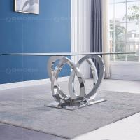 China 12mm Tempered Glass Dining Room Table And 6 Chairs Stainless Steel frame for sale