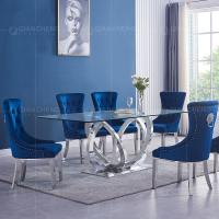 China 12mm Tempered Glass Dining Room Table And 6 Chairs Stainless Steel frame for sale