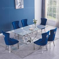 China 12mm Tempered Glass Dining Room Table And 6 Chairs Stainless Steel frame for sale