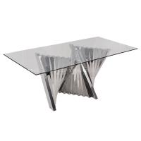 China Rectangular 70 inch Minimalist Glass Dining Table Curve Polished Chrome SS Frame for sale