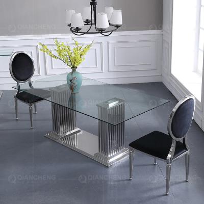 China 1.2mm 201 SS Dining Tables Tempered Glass Modern Room Furniture for sale