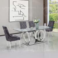 China Large 200x100x75cm Tempered Glass Dining Table Stainless Steel Metal Base for sale