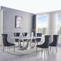 China Large 200x100x75cm Tempered Glass Dining Table Stainless Steel Metal Base for sale