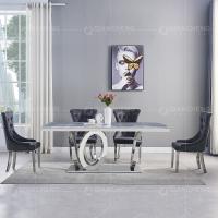 China Large 200x100x75cm Tempered Glass Dining Table Stainless Steel Metal Base for sale