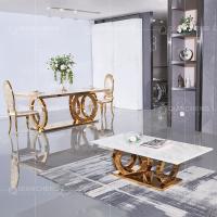China Large 200x100x75cm Tempered Glass Dining Table Stainless Steel Metal Base for sale