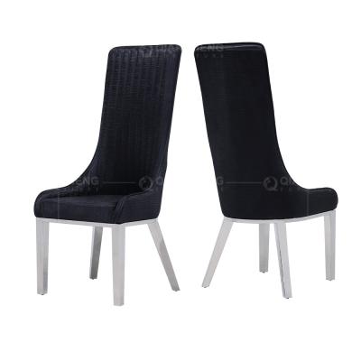 China Mirror Silver 122cm SS Dining Chairs PU Black High Back Dining Chairs for sale