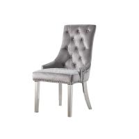 China Velvet Tufted 54x64x100cm Gray Upholstered Dining Chairs Stainless Steel Foot for sale