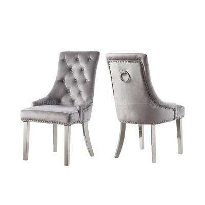 China Velvet Tufted 54x64x100cm Gray Upholstered Dining Chairs Stainless Steel Foot for sale