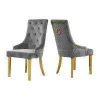China Velvet Tufted 54x64x100cm Gray Upholstered Dining Chairs Stainless Steel Foot for sale