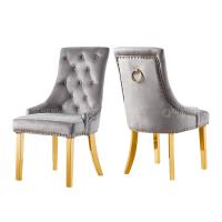 China Velvet Tufted 54x64x100cm Gray Upholstered Dining Chairs Stainless Steel Foot for sale
