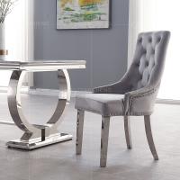 China Velvet Tufted 54x64x100cm Gray Upholstered Dining Chairs Stainless Steel Foot for sale