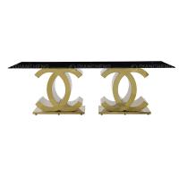China Golden Base 40mm Stainless Steel Dining Table 8 Seater Marble Dining Table for sale
