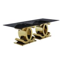 China Golden Base 40mm Stainless Steel Dining Table 8 Seater Marble Dining Table for sale