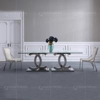 China Rectangular Mirror Silver SS Dining Tables Double C Leg Glass Top for sale