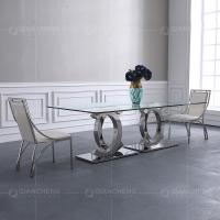 China Rectangular Mirror Silver SS Dining Tables Double C Leg Glass Top for sale