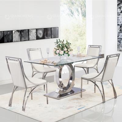China Rectangular Mirror Silver SS Dining Tables Double C Leg Glass Top for sale