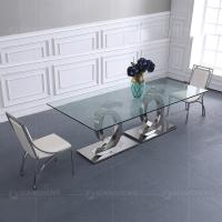 China Rectangular Mirror Silver SS Dining Tables Double C Leg Glass Top for sale