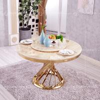 China Gold 0.4CBM Stainless Steel Banquet Table 130cm Round Marble Dining Table for sale
