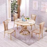 China Gold 0.4CBM Stainless Steel Banquet Table 130cm Round Marble Dining Table for sale