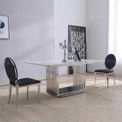 China Width 39inch Stainless Steel Kitchen Table Set Artificial Marble Top Dining Table for sale