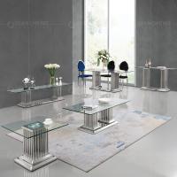 China 1.2mm 201 SS Dining Tables Tempered Glass Modern Room Furniture for sale