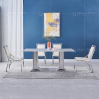 China 1.2mm 201 SS Dining Tables Tempered Glass Modern Room Furniture for sale