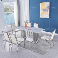 China 1.2mm 201 SS Dining Tables Tempered Glass Modern Room Furniture for sale
