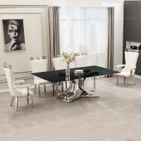 China High Gloss 0.45CBM SS Dining Tables Set X Shape Mirror Metal Base for sale